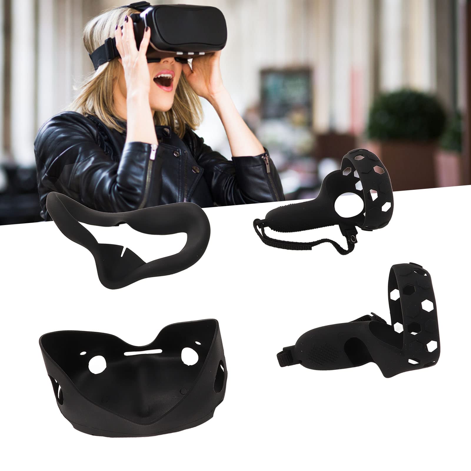 Silicone Cover Set for Quest 2, VR Silicone Grips Face Cover Lens Protective Cover VR Shell Cover Set, Non Slip Design, for Quest 2 Replacement Accessories