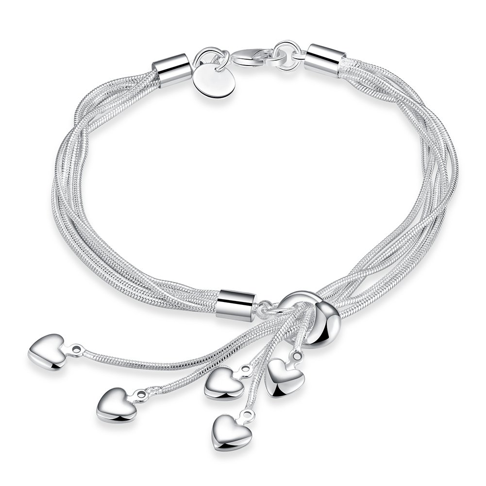 Lingduan Romantic 925 sterling Silver Multiple Hearts Link Chain Bracelet Plated Infinity Endless Love Symbol Charm Adjustable Bracelet for Woman
