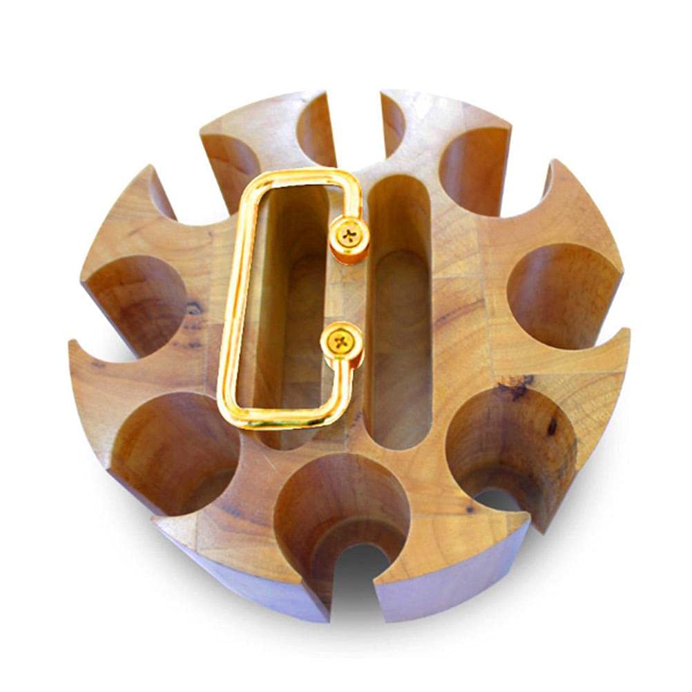 VBESTLIFE Poker Chip Carousel, Portable Storage Tray Poker Chip Set Wooden Poker Turntable Large Capacity Rotatable Poker Chip with Brass Handle