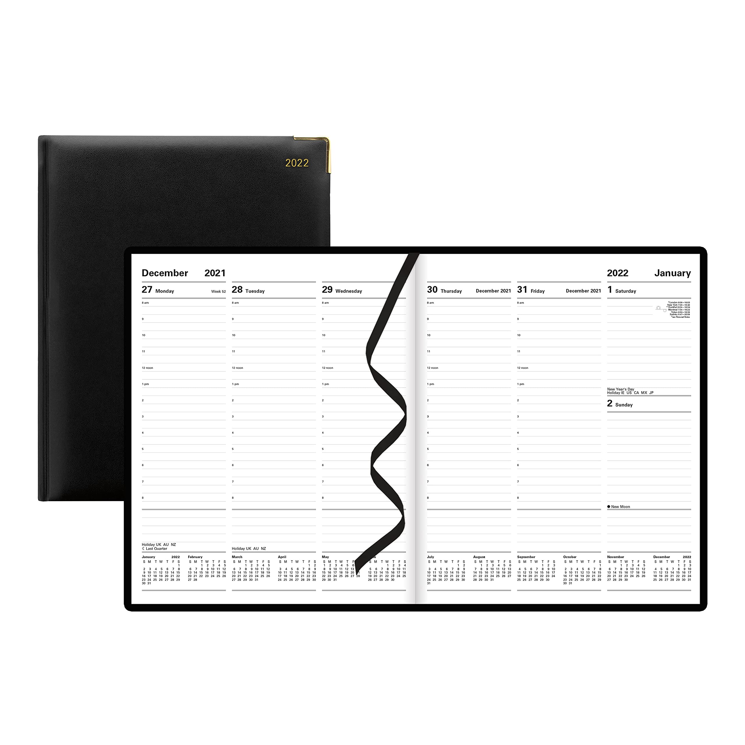 LETTS Roma Weekly Planner, 12 Months, January to December, 2022, Week-to-View, 10.25" x 8.25", Black (C33YIBK-22)