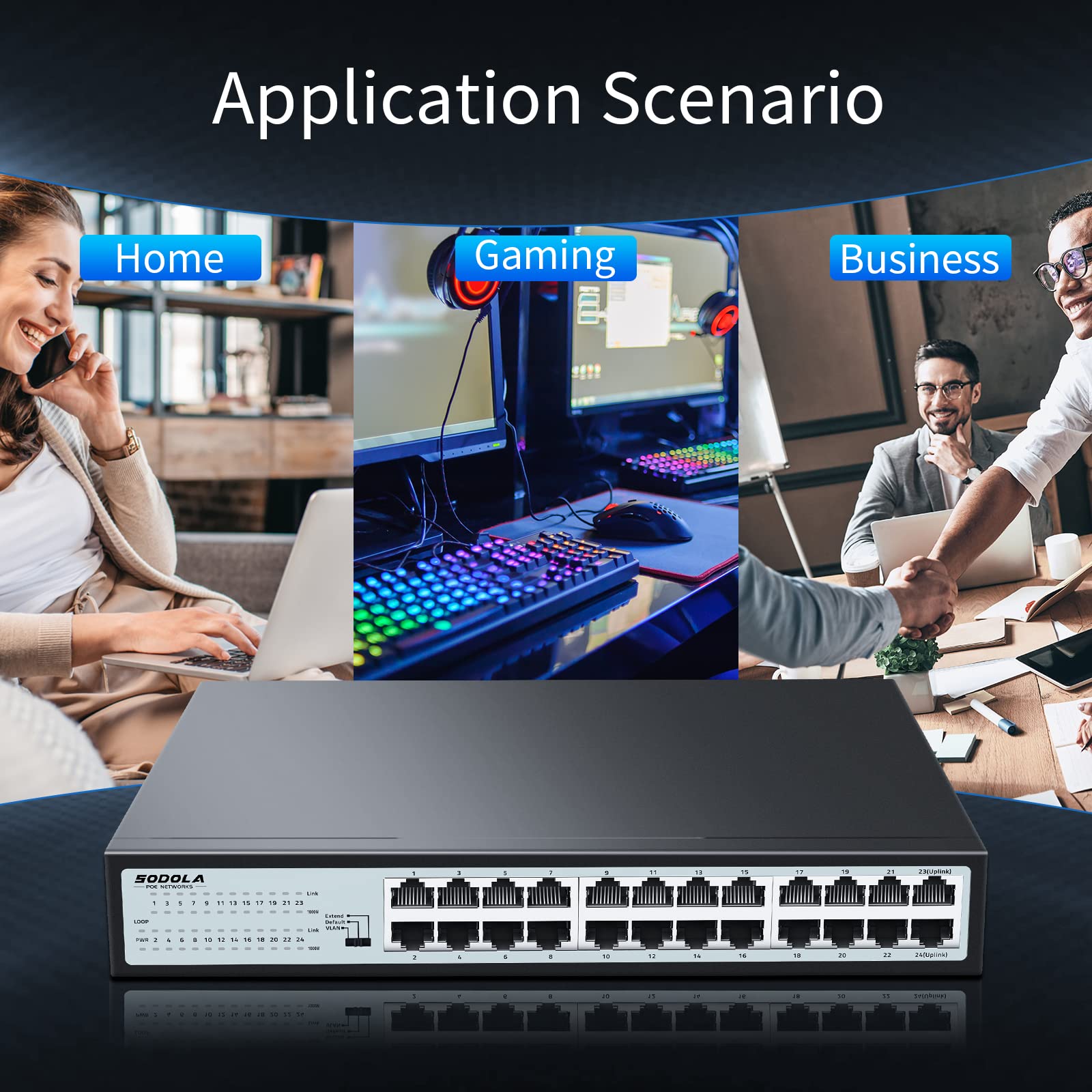 SODOLA 24 Port Gigabit Ethernet Switch | Desktop/ 1U Rackmount | QoS Priority| Plug & Play | Shielded Ports | Metal Housing | Fanless Design|Unmanaged Network Switch