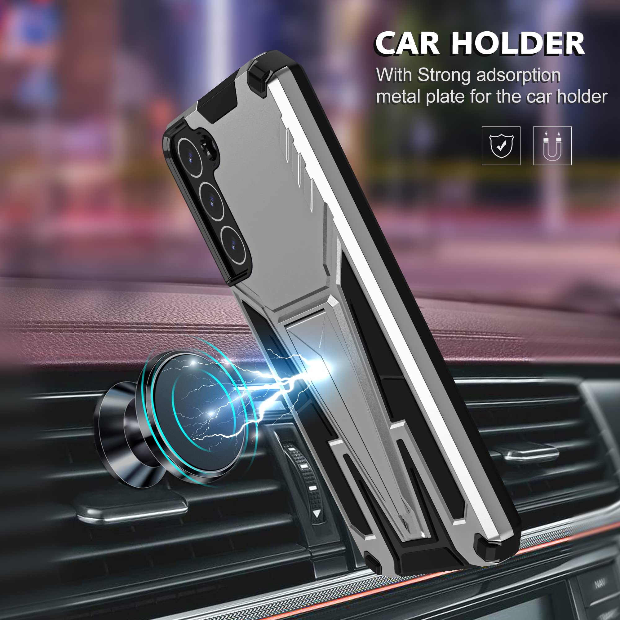 Paton Case for Samsung Galaxy S22 Plus, Military Grade Drop Proof Protection Rugged Protective S22 Plus 5G Phone Cover,Built-in Bracket Magnetic Protective Case for Samsung Galaxy S22 Plus (Silver)