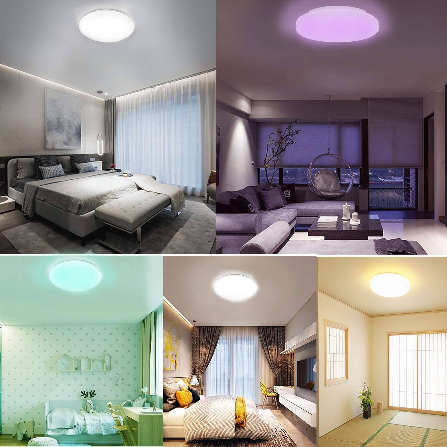 MikeWin Smart Ceiling Light Fixture 12Inch - 24W Smart Led Ceiling Light Ultra Thin Color Changing RGB Ceiling Light - app Control 2400lm 3000K-6500K Dimmable - Compatible with Alexa