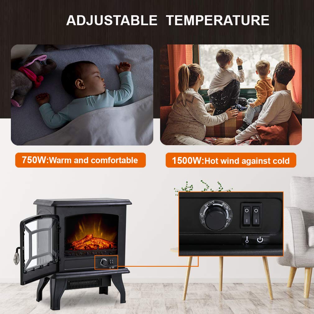 PayLessHere 20" H Electric Fireplace Heater,Electric Fireplace Adjustable Color Curve Glass Wall Mounted and Standing Fireplace Adjustable w/Remote