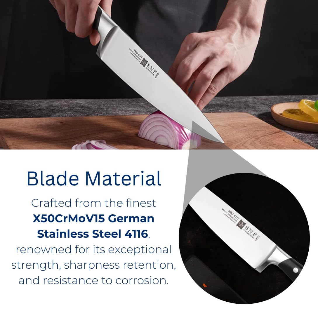 SNFSchneidteufel Pro Cut Forged 8 Inch Chef Knife - X50CrMoV15 Stainless Steel Chefs Knife with Black Ergonomic Handle - 8" inch Chef Knife - Ideal Kitchen Gadgets and Essentials