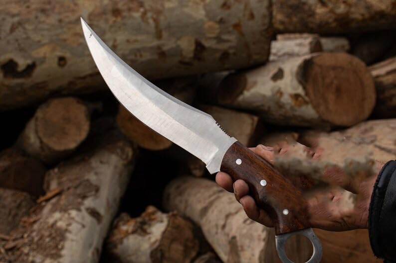 Mega Blades Fexmoo -7253 Custom Handmade D2 Steel Hunting Karambit Knife, D2 Steel 13-Inch Bowie Knife With Sheath, Silver