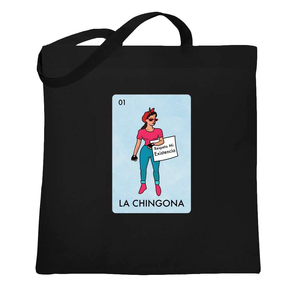 Pop Threads La Chingona Parody Feminist Latina Canvas Tote Bag Black 15x15 inches
