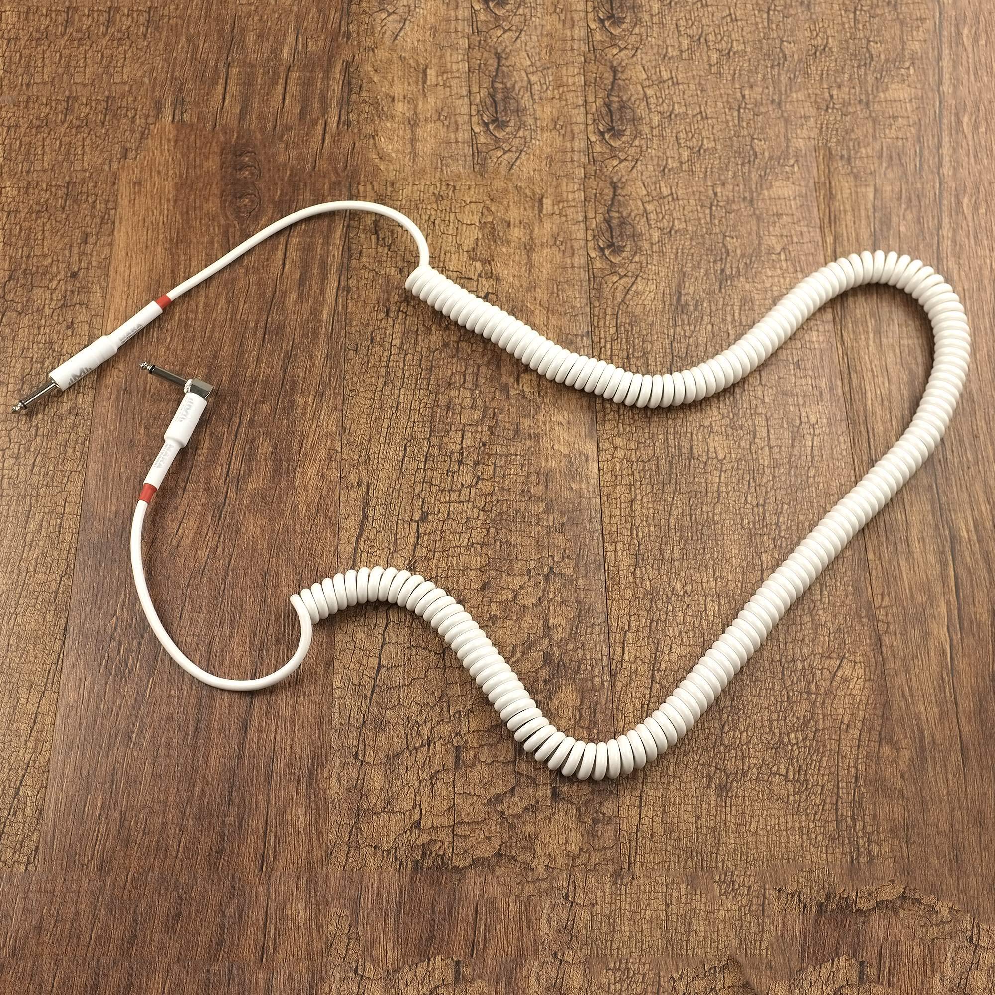 M MAKA Premium Guitar Coil Cable 30 Feet, Instrument Coiled Curly Cord for Guitar Bass, 1/4 inch Right Angle to Straight, White