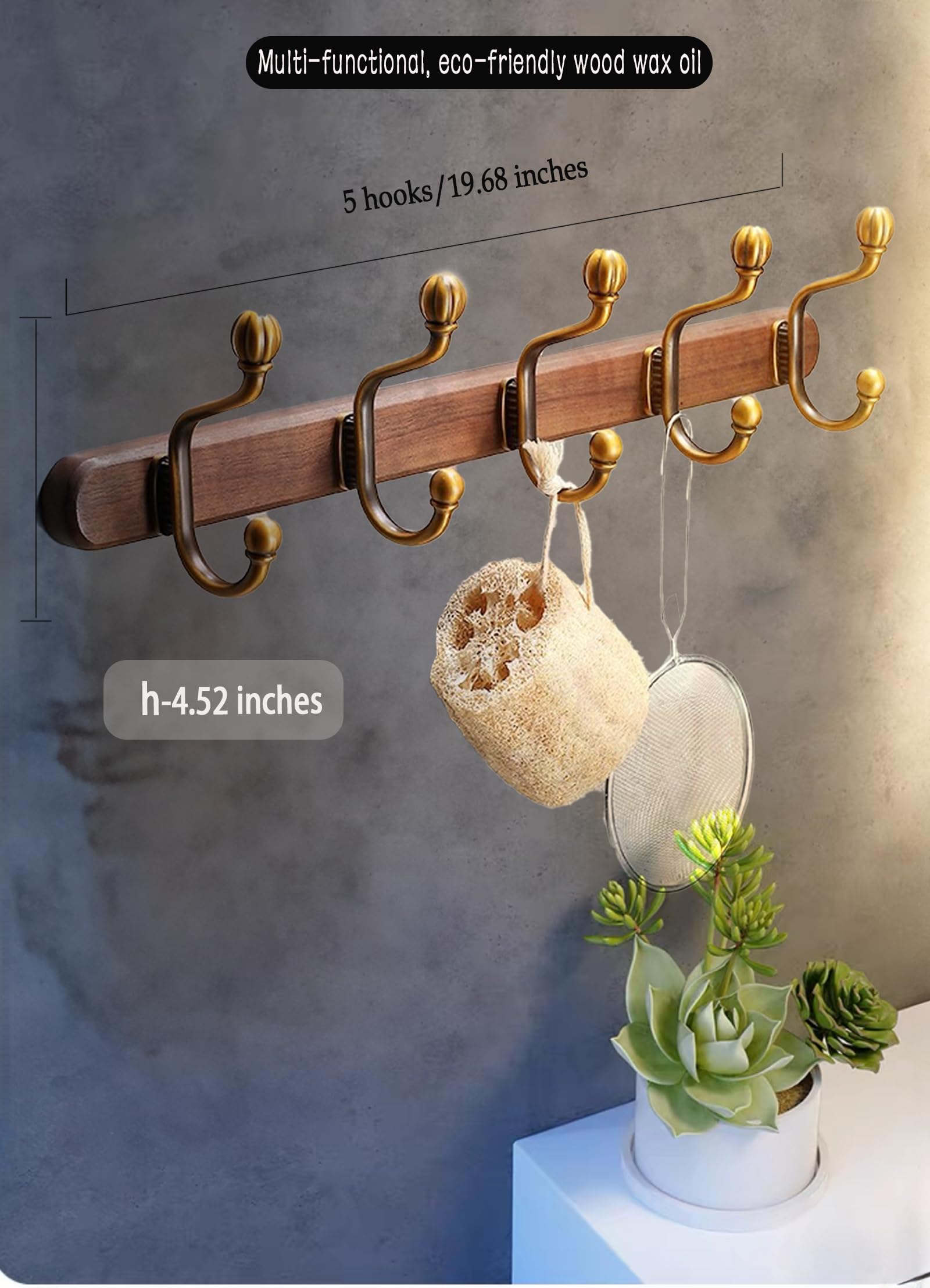 ZMgarden Wooden Coat Rack Wall Mount,Mid Century Modern Coat Rack,Rustic Farmhouse Entryway Hooks for Wall, Black Walnut Coat,Hat,Bag Hanger with 5 Hooks (walnutA)