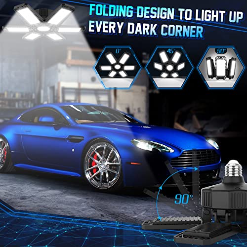 YIVANNUO LED Garage Lights 6 Pack Ultra Bright 185W 25000LM LED Shop Light, 6500K Daylight LED Garage Ceiling Light 6+1 Panels LED Light Bulbs for Garage, Workshop, Warehouse, Barn