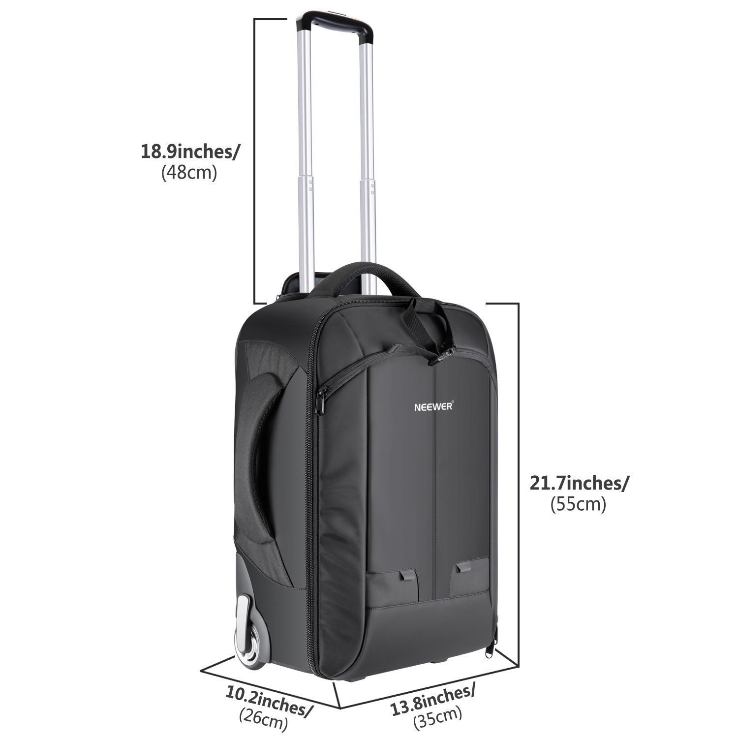 Neewer 2-in-1 Convertible Wheeled Camera Backpack Luggage Trolley Case with Double Bar, Anti-Shock Detachable Padded Compartment for SLR/DSLR Cameras, Tripod, Lens and Other Accessories (Black/Green)