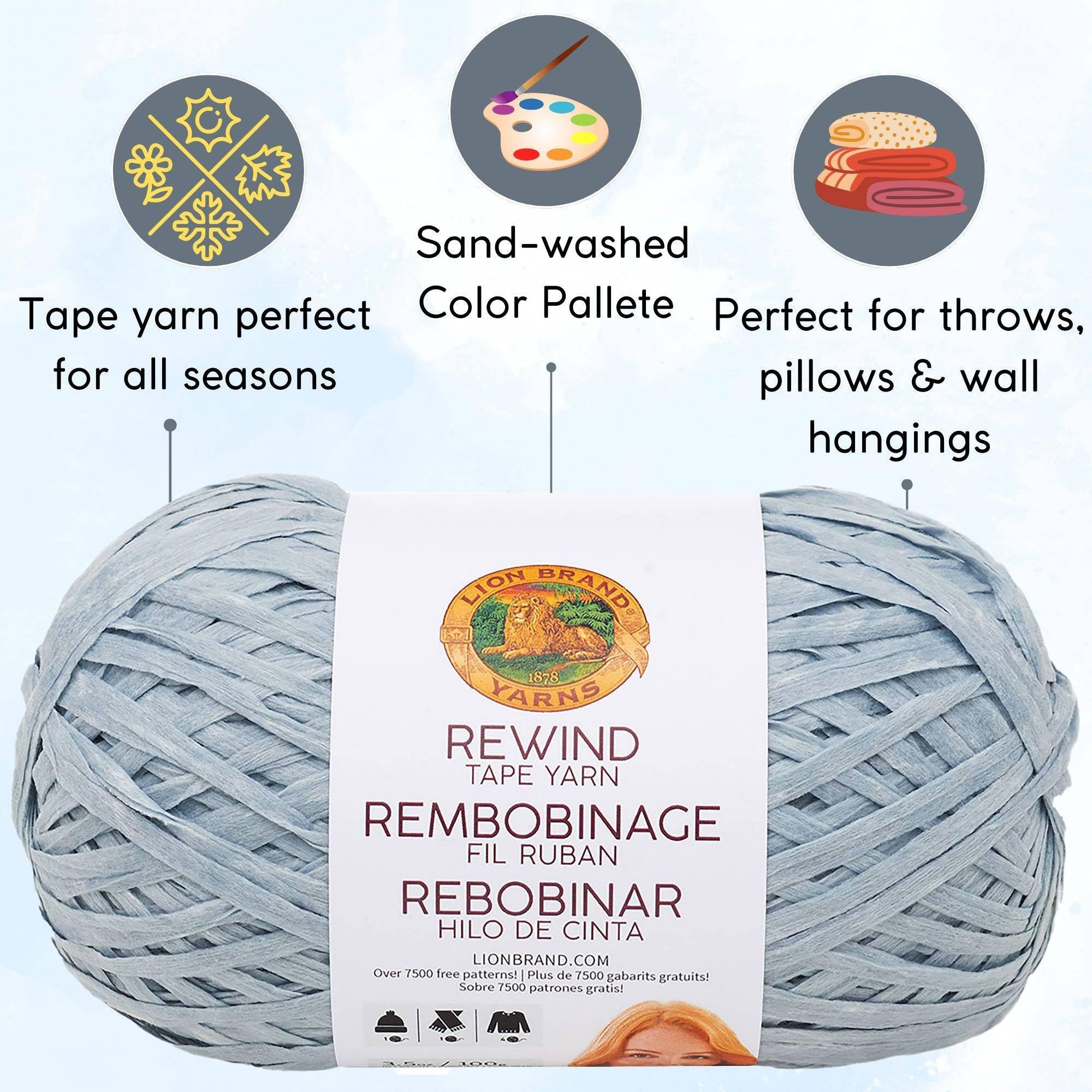Lion Brand Rewind Willow 523-124 (3-Skeins - Same Dye Lot) Chunky Bulky #5 Polyester, Viscose Yarn for Crocheting and Knitting - Bundle with 1 Artsiga Crafts Project Bag