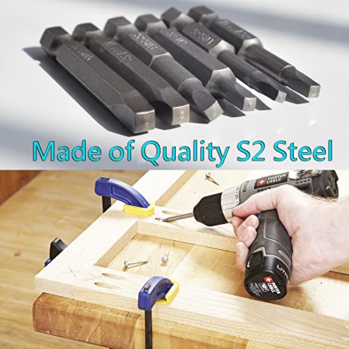 Square Head Screwdriver Bits 6 Sizes SQ1, SQ2, SQ2.7, SQ3, SQ4, SQ5, SKZIRI 6PCS 1/4 Inch Hex Shank Square Screwdriver Tool Set Kits Magnetic Tips For Poket Hole Jig