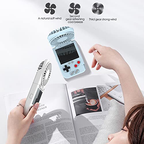 UNNIC Portable Fan, Rechargeable Battery 800MAh Folding USB Fan Handheld Retro Game Console with 500 Games(Yellow)