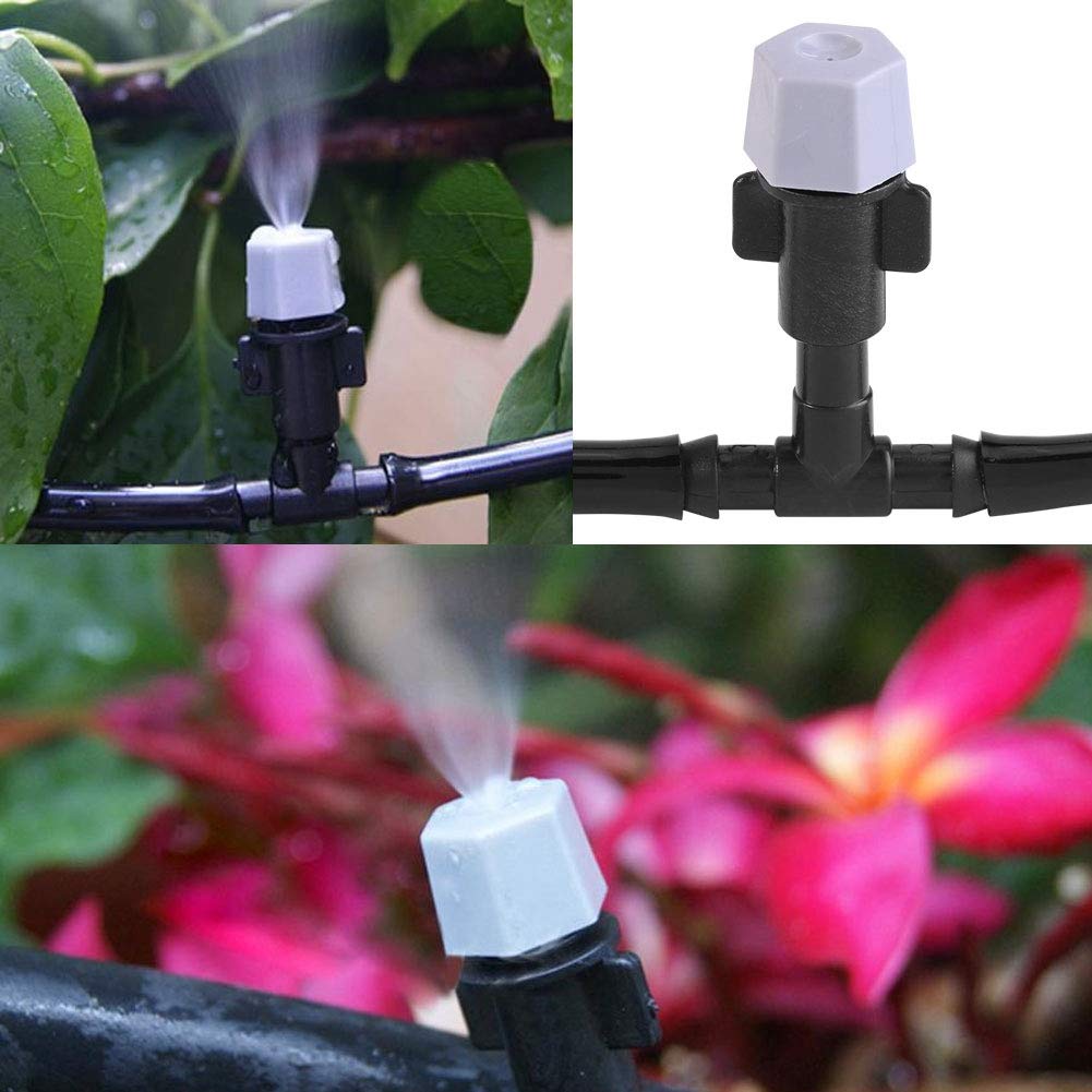Misting Cooling System, Watering Tubing Misting Nozzle Sprinkler Faucet Adapter Outdoor Garden Greenhouse Drip Irrigation Kit(5M)