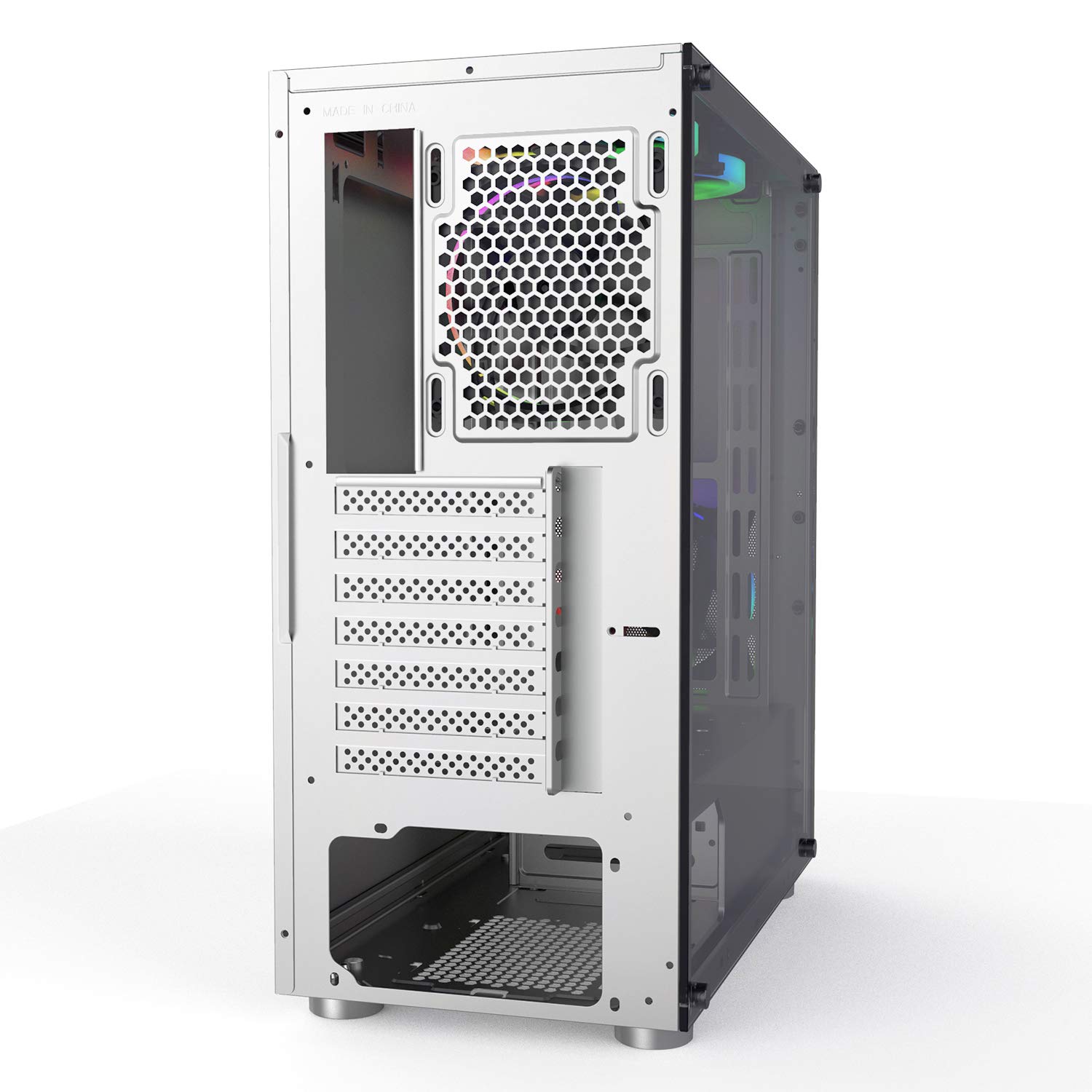 Montech Fighter 500 White ATX Mid-Tower Computer Gaming Case/Pre-Installed Four Rainbow LED Fans, High-Airflow, Mesh 3D Front Panel, Tempered Glass, Magnetic Dust Filter/ATX,Micro ATX,Mini-ITX