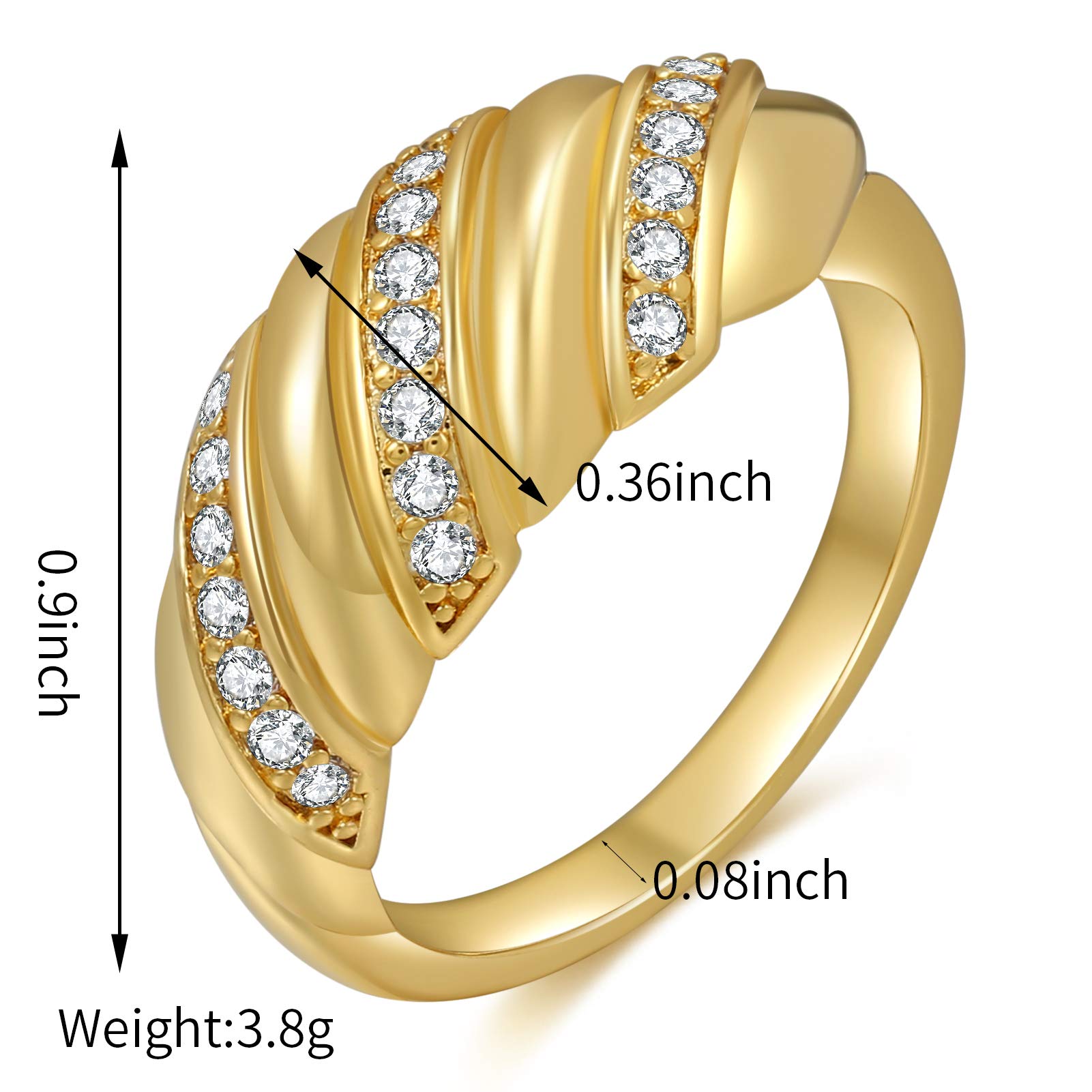 NC 18k Gold Plated Croissant Braided Twisted Signet Chunky Dome Ring Stacking Band for Women Jewelry Minimalist Statement Ring Size 6 to 9 (9)