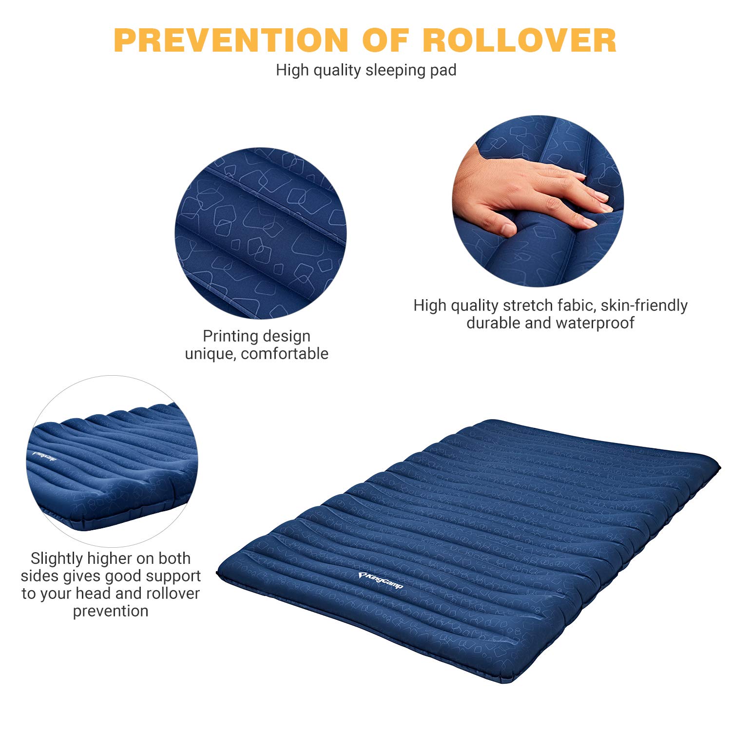KingCamp Double Camping Mattress Lager Szie Anti-Rollover Camping Air Mattress with Excellent Back Support 3.9" Thick Comfortable Ultralight for Travel Backpacking Camping Hiking