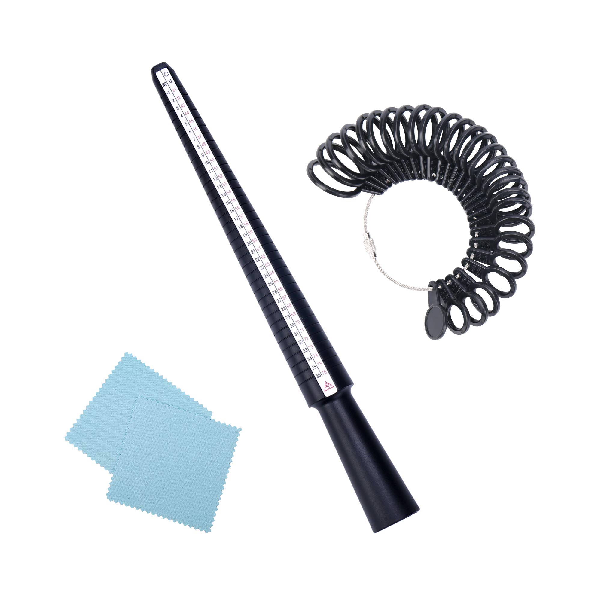 MISURALL Ring Mandrel Sizer Gauge Tool US Size 2-15 EUR Size 41-76&Ring Sizer Set Size 1-13 with Half Size Ring Gauge Ring Size Measuring Tool 27 Pieces