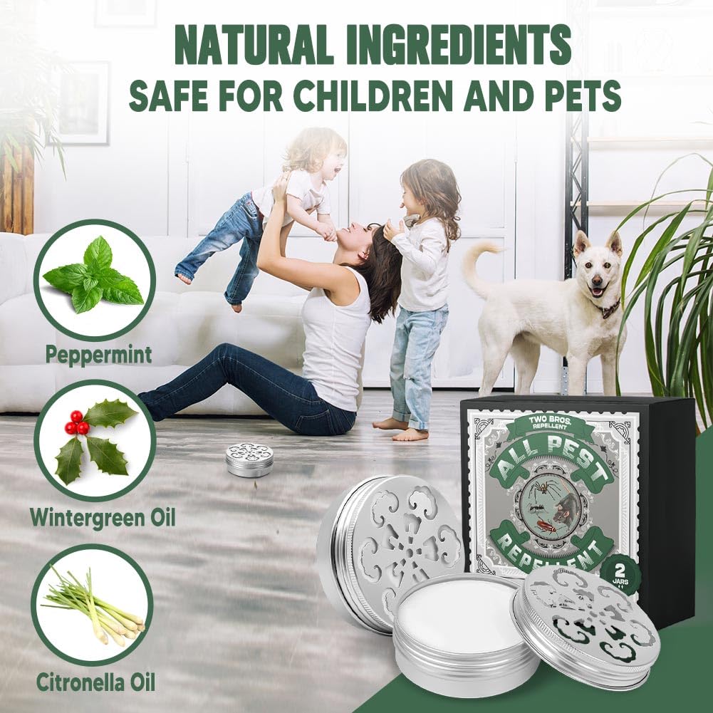 Two Bros. Repellent All Pest Repellent,Peppermint Rodent Repellent Indoor, Mouse Repellents, Mice Repellent, Rat Deterrent,Naturally and Strongly Repel Spider,Roach,Bugs,Ant, & Other Pests-2P, Black