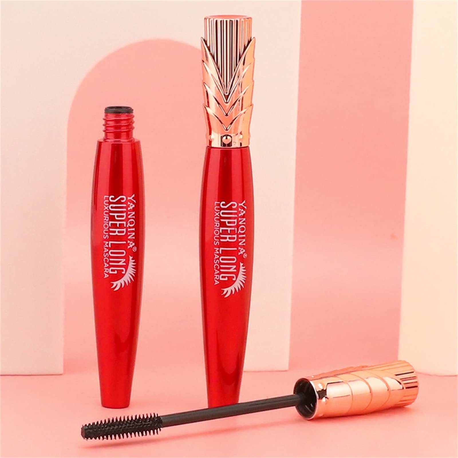 Mascara Black, Waterproof Long Lasting Smudge Proof Thicking Curling Lenthening Eyelash Makeup, 4D Silk Fiber Lash Crown Mascara