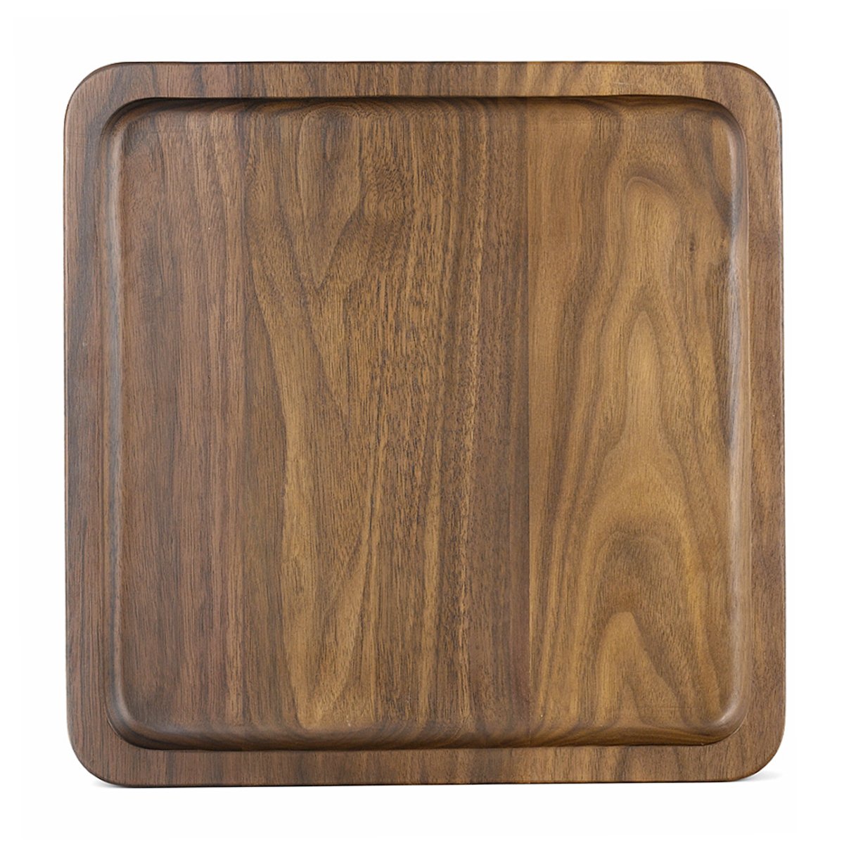Rustic Walnut Wooden Tray Solid Wood Serving Tray Square Rectangle Platter Tea Tray Coffee Table Tray (Large Square with Grooves（11x11x1inch）)