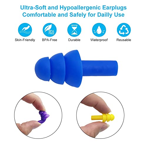 Silicone Ear Plugs for Sleeping,12 Pairs Reusable Earplugs Noise Reduction Ear Plugs Soft Waterproof Earplugs Hearing Protection for Concert,Swimming,Study,Loud Noise,Snoring