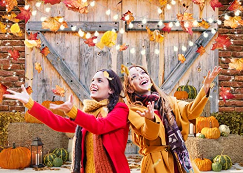 LYCGS 10X8FT Fall Thanksgiving Backdrop Autumn Pumpkin Harvest Barn Background Hay Maple Leaves Baby Shower Banner Supplies Photo Booth Prop X-53