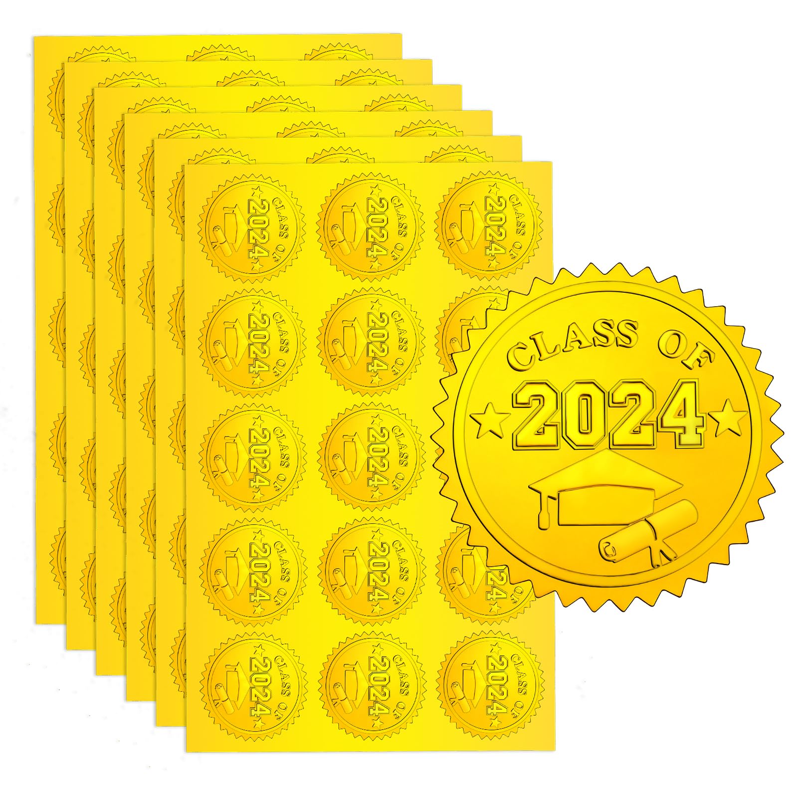 Zonon 240 Pcs Gold Embossed Graduation Seal Stickers Embossed Graduation Cap Diploma Gold Envelope Seals Certificate Class of 2024 Gold Foil Seals Stickers for Graduation Envelopes, 2 Inches