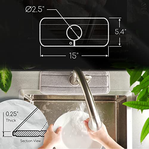 Ternal Sinkmat for Kitchen Faucet, Original Design, Absorbent Microfiber Fabric, Machine Washable Splash Guard & Drip Catcher For Around Faucet Handle [Grey, Standard, 1 Pack]