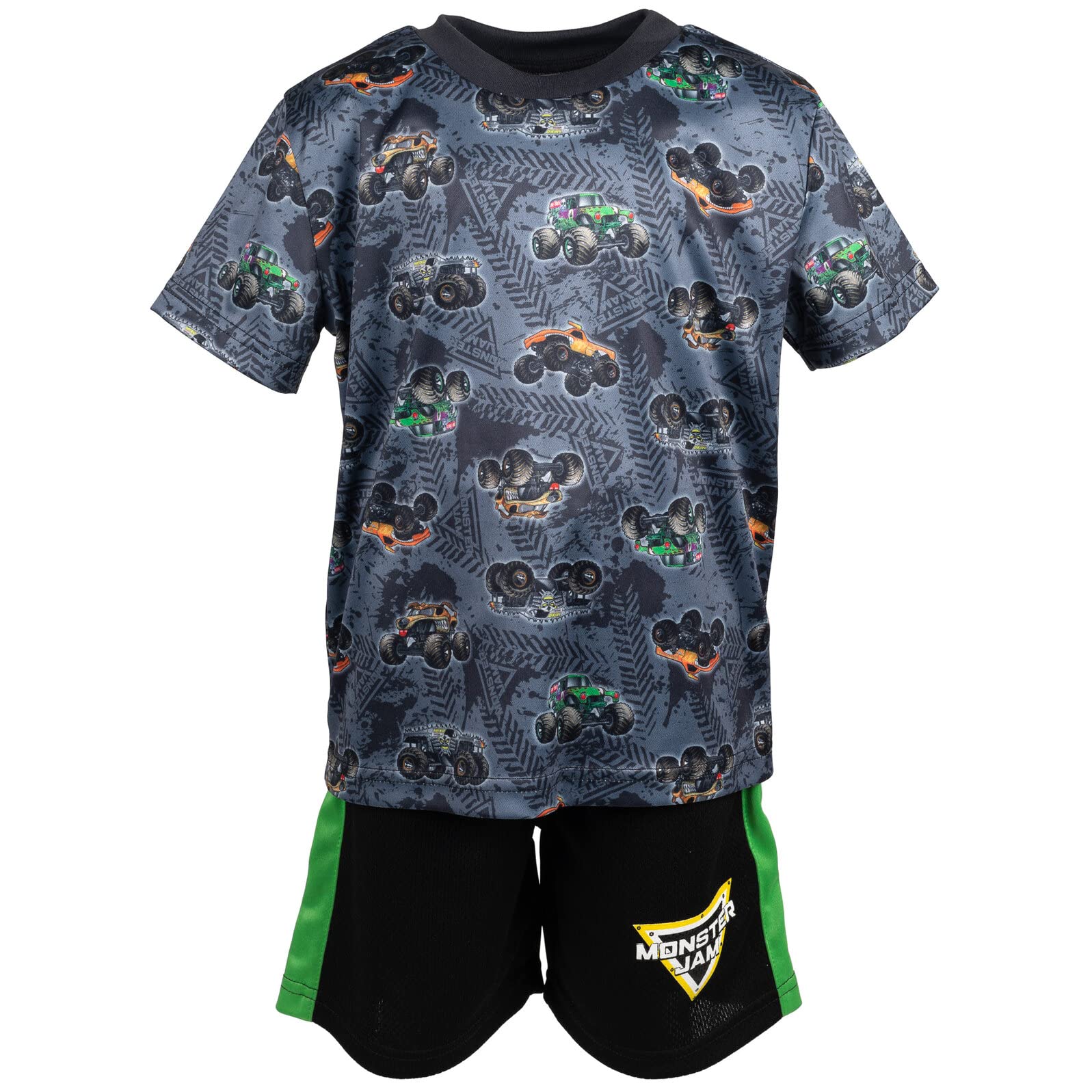 Monster Jam Toddler Boys Graphic T-Shirt Tank Top Mesh Shorts 3 Piece Outfit Set Black 4T