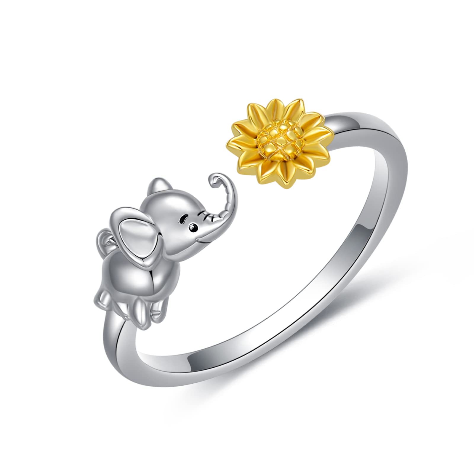 MEIDERBO Elephant Ring 925 Sterling Silver Elephant Sunflower Ring Elephant Jewelry Gifts for Women