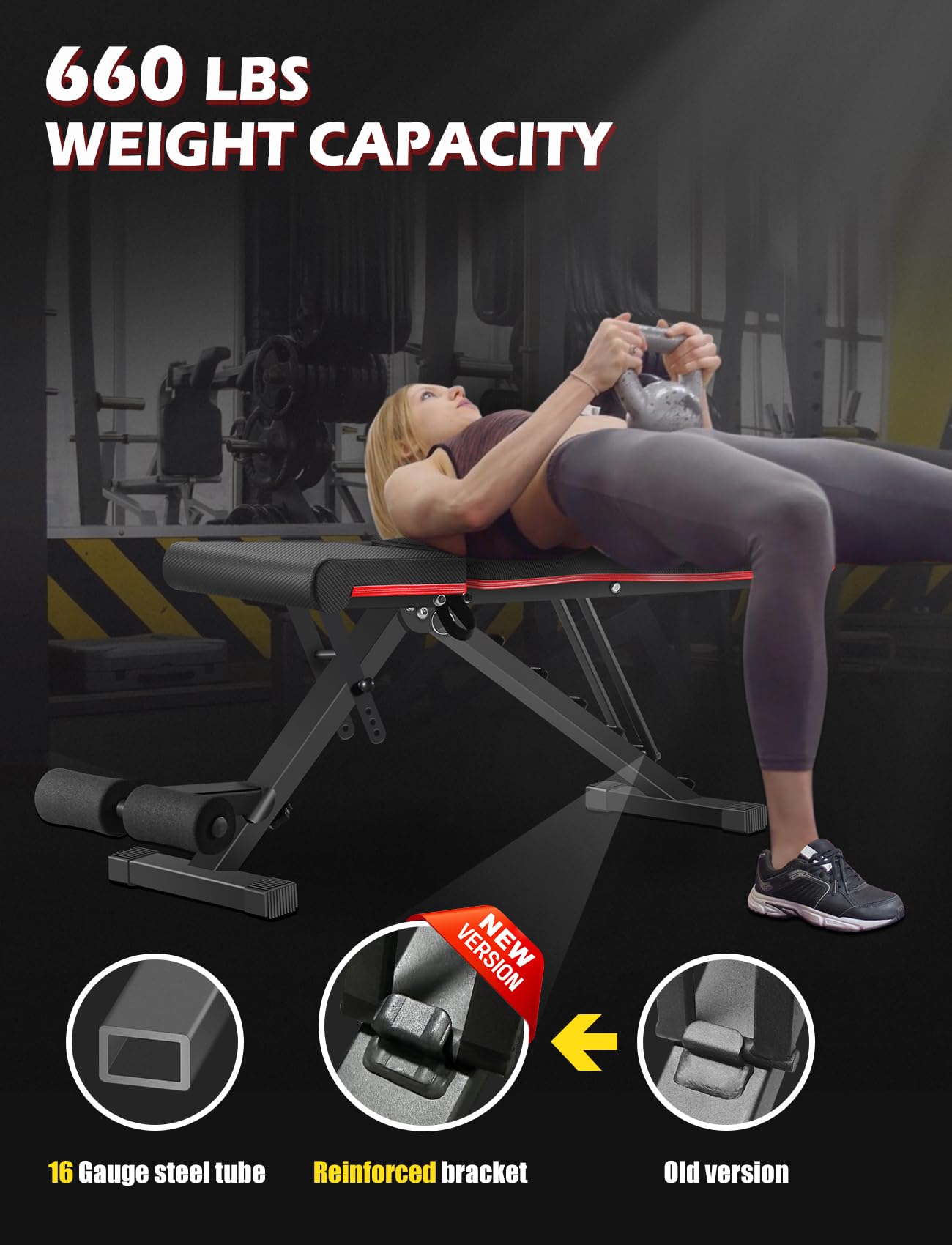 LINODI Weight Bench, Adjustable Strength Training Benches for Full Body Workout, Multi-Purpose Foldable Incline Decline Home Gym Bench