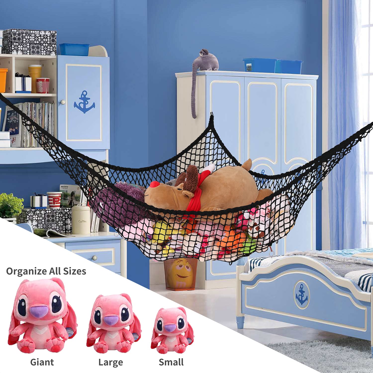 Stuffed Animal Net or Hammock, LXUNYI Toy Net Hammock for Stuffed Animals Large Stuffed Animals Hammock Plush Toys Wall Corner Hanging Storage Net Organizer (White with Tassels)
