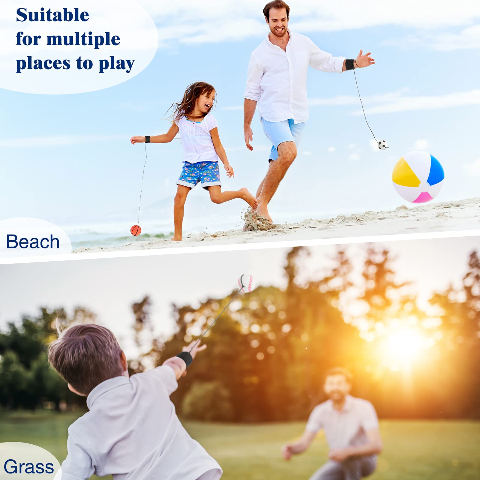 Skylety 24 Pieces Wrist Return Ball Rubber Sport Ball with Wrist Strap and String Rebound Bouncy Balls Wrist Rebound Toy on Elastic String Ball Wrist Toy for Teens Adults Wrist Exercise Play