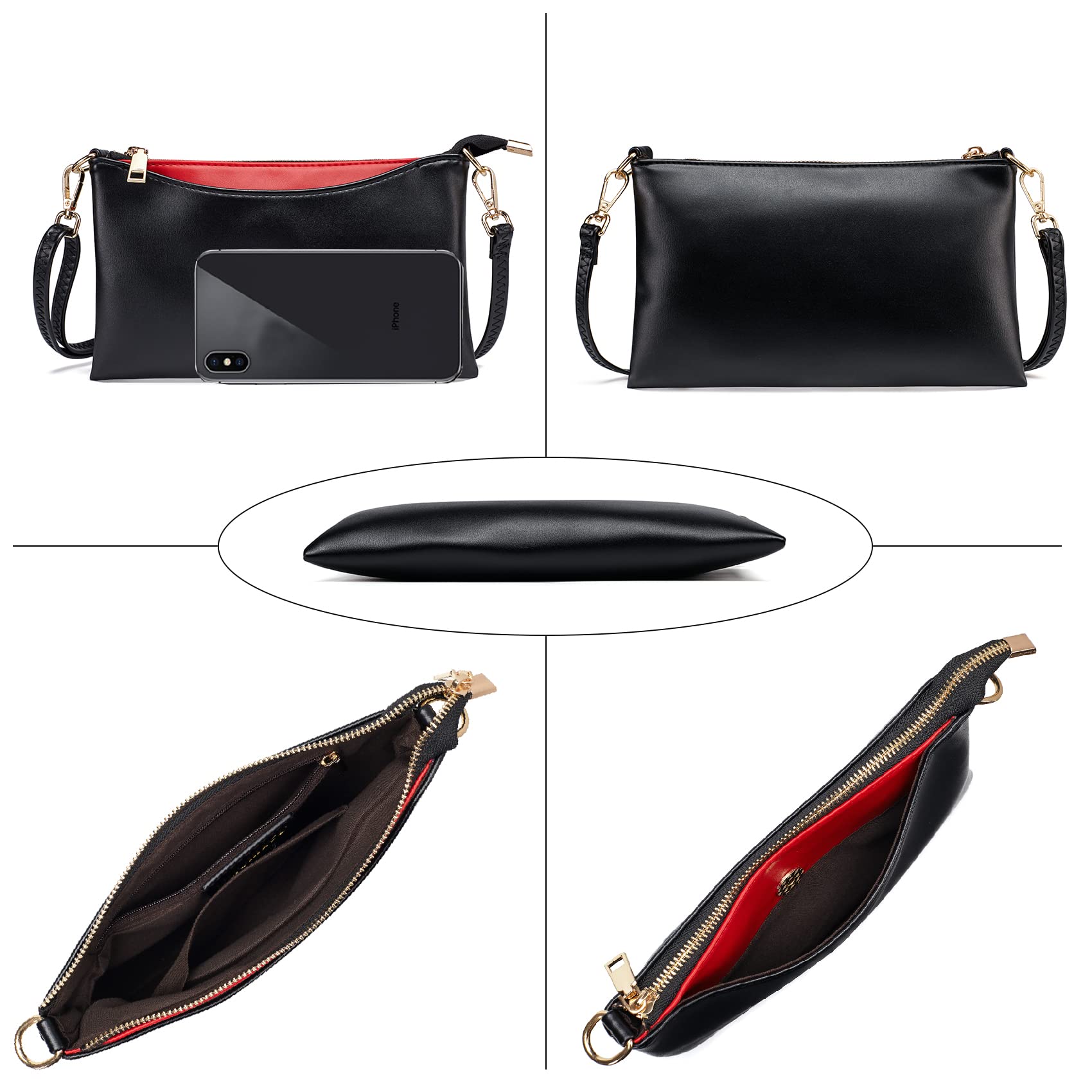 Small Crossbody Bags for Women Clutch Large Wristlet Purses with Removealbe Wrist Strap and Cross Body Strap (Black 02)