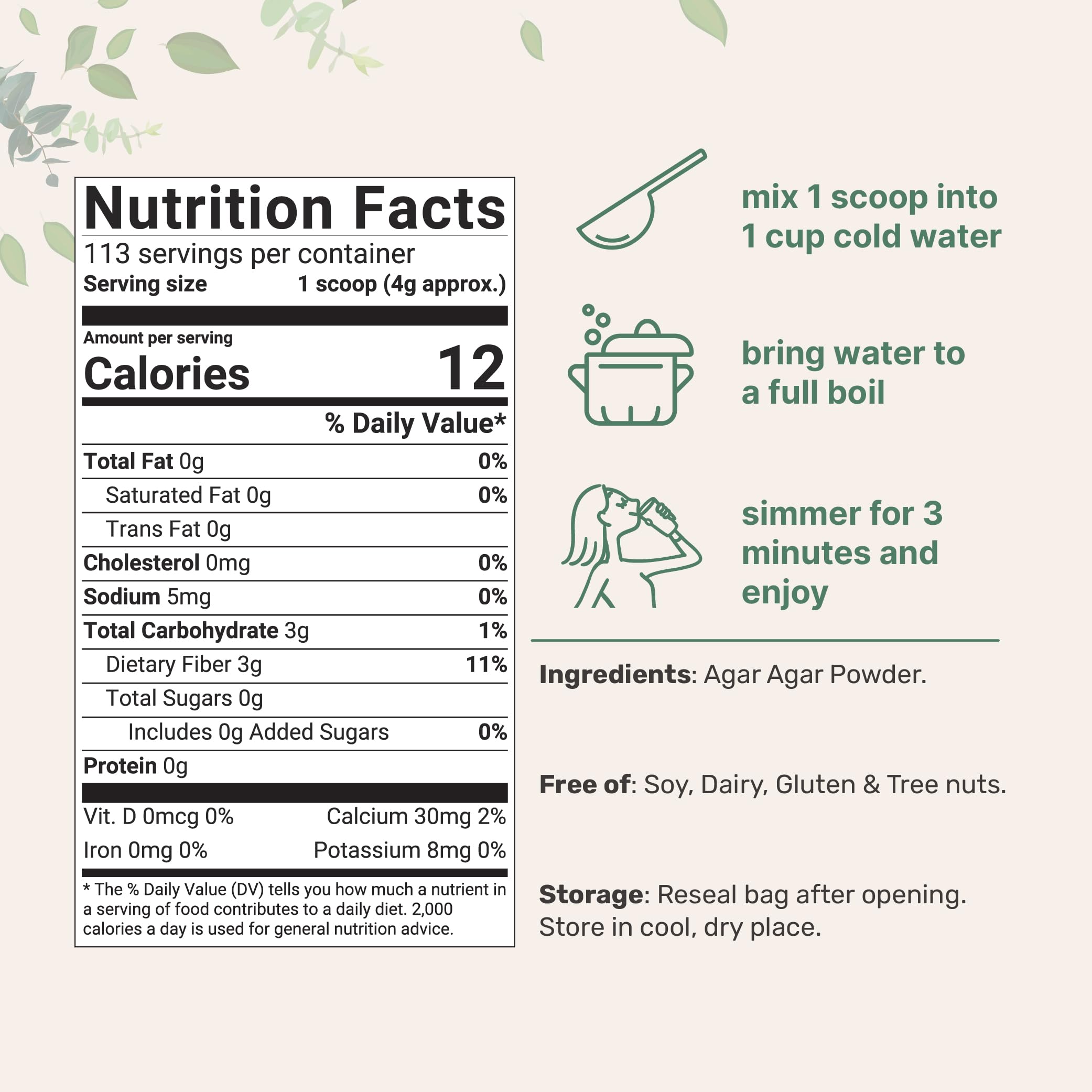 Micro Ingredients Agar Agar Powder, 1lb (16oz) | Planted-Based Source from Red Algae | Unflavored Thickening Agent for Cooking & Baking | Vegan Substitute for Beef Gelatin | Non-GMO, Vegan Friendly