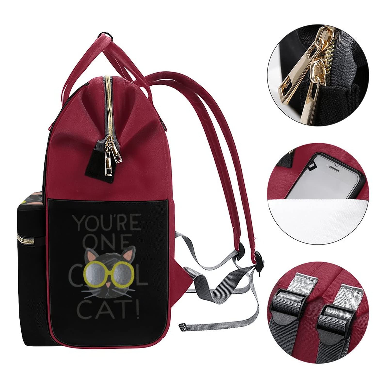 Sunglass Cool Cat Diaper Bag Backpack Large Capacity Mommy Bags Multifunction Nappy Bag Travel Back Pack Red-Style