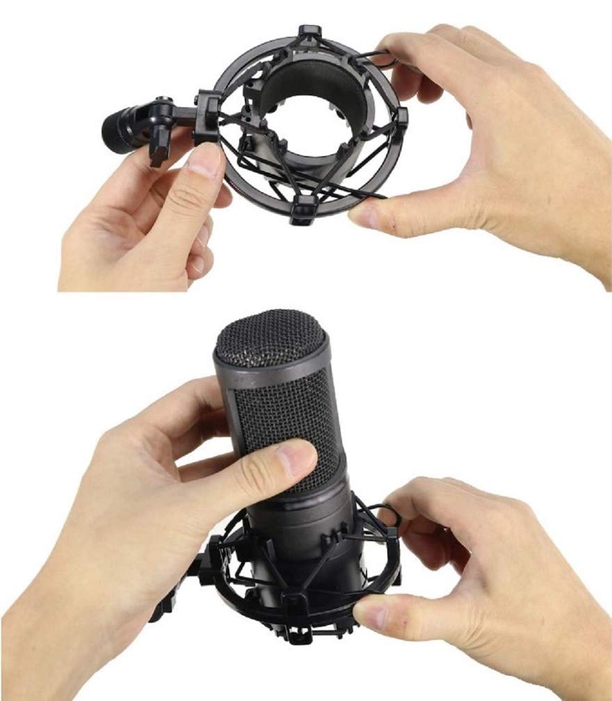 Microphone Shock Mount with Pop Filter,Anti-Vibration Suspension Microphone Shock Mount Bonus Screw Adapter Mic Mount Holder Clip for Diameter 48mm-53mm (18.8 inch- 2.0inch) Microphone