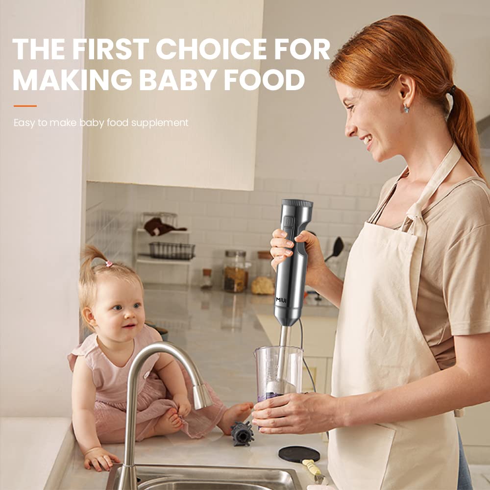 MIUI Immersion Handheld Blender - Blenders for Kitchen Hand Mixer Set, 14-Speed Stainless Steel Blade & Body Hand Stick, Hand Blender Electric With Egg Whisk, Perfect for Kitchen Mixing and Pureeing
