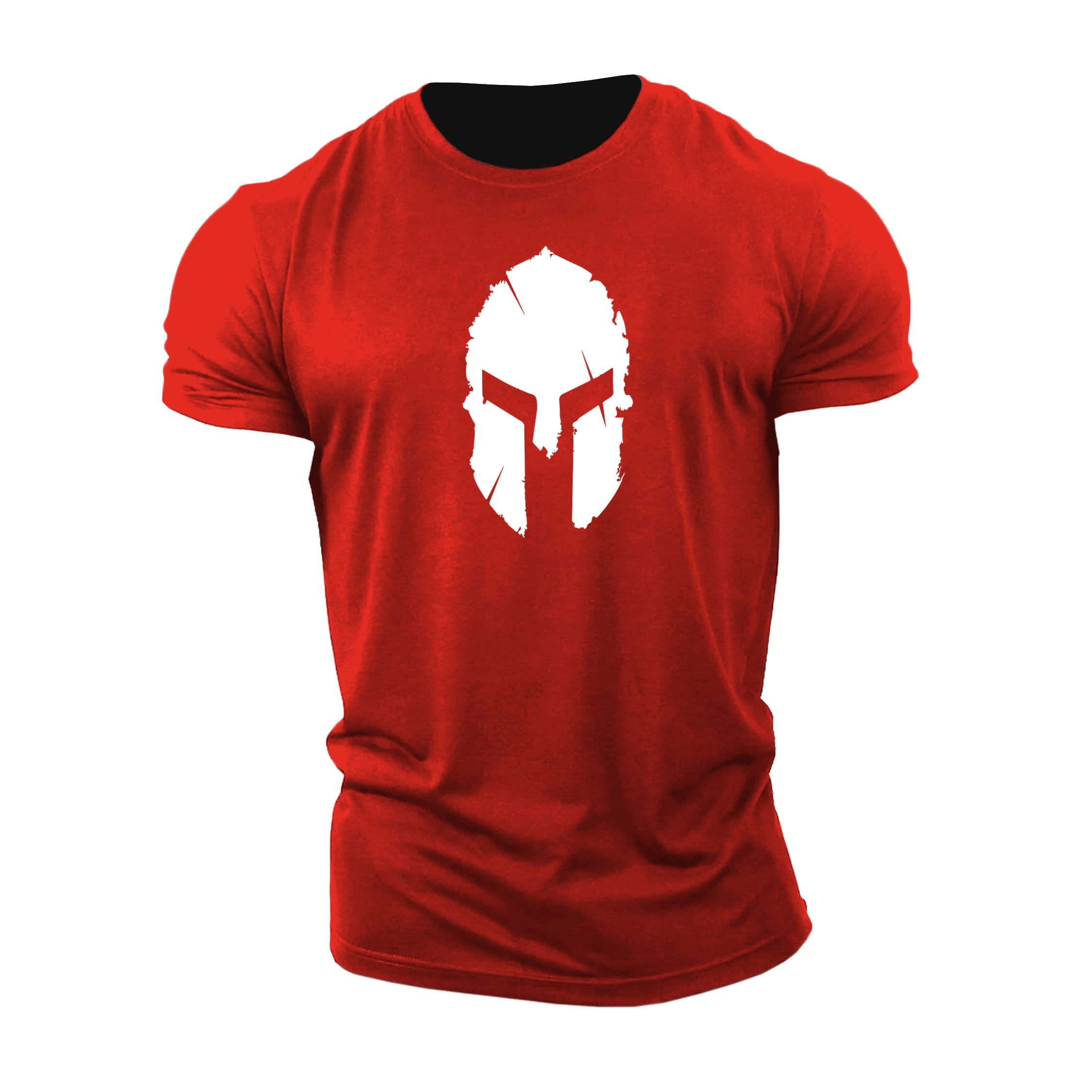 ReedCA Spartan Helmet - Mens Bodybuilding T-Shirt - Gym Training Top(Red,S)
