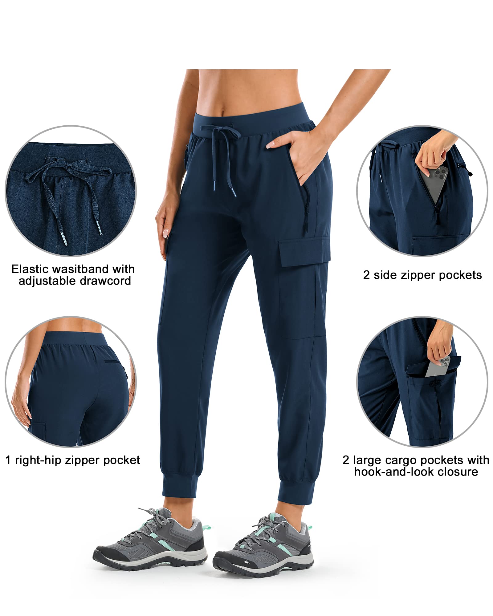 Stelle Womens UPF 50 Lightweight Quick Dry Hiking Cargo Jogger Pants with Zipper Pockets for Outdoor Workout (Navy-26, Small)