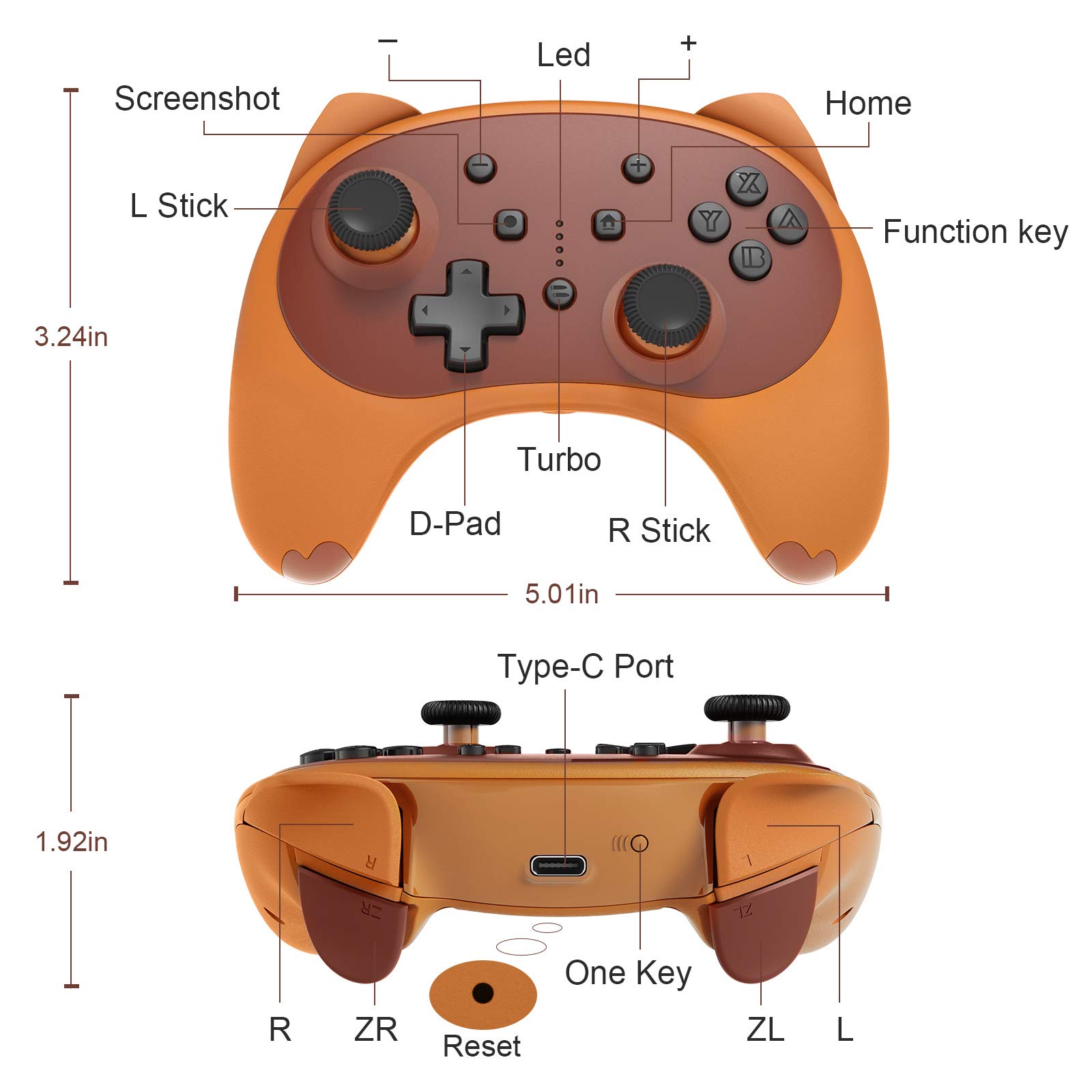 KINGEAR Wireless Controller for Nintendo Switch, Kawaii Cat Switch Controllers Compatible with Nintendo Switch/Switch Lite Console, Cute Game Pad with 6 Axis/Turbo/Motion Control