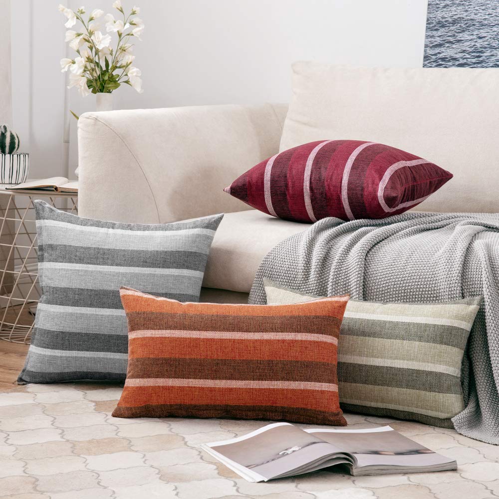MIULEE Decorative Striped Throw Pillows Covers Classic Retro Linen Modern Farmhouse Pillow Cases for Couch Living Room Sofa Set of 2, 16x16 Inch Light Grey