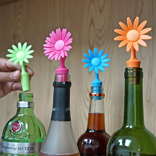 Southern Homewares Flower Bottle Stoppers - 4 Pack - Made of Silicone