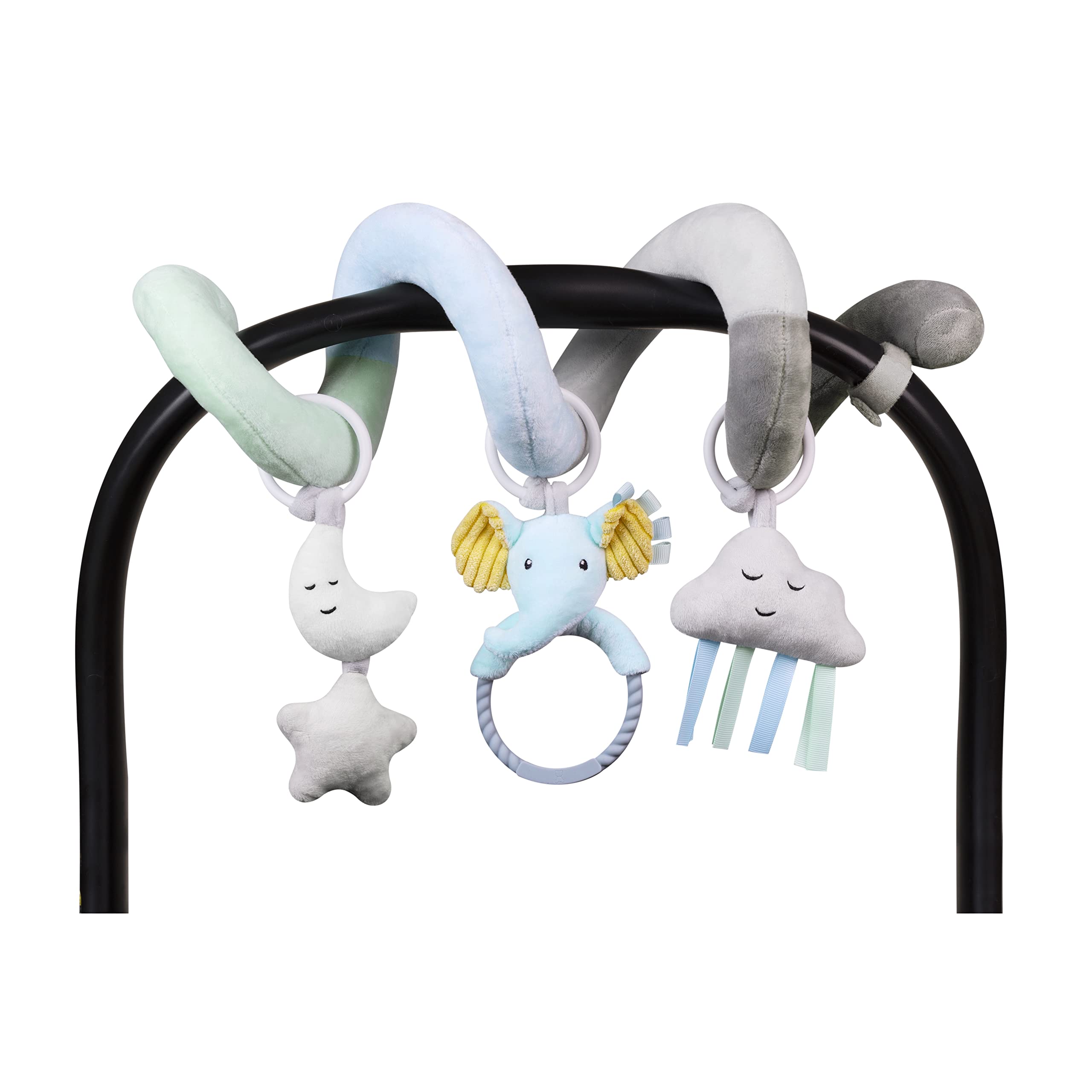 Reesy Bear Spiral Activity Toy for Car Seat, Stroller, Crib, or Play Gym; Features Hanging Plush Toys for Babies with Silicone Teether, Rattles, Crinkle Sounds, Squeaker, & Textured Ribbons - Sky Blue