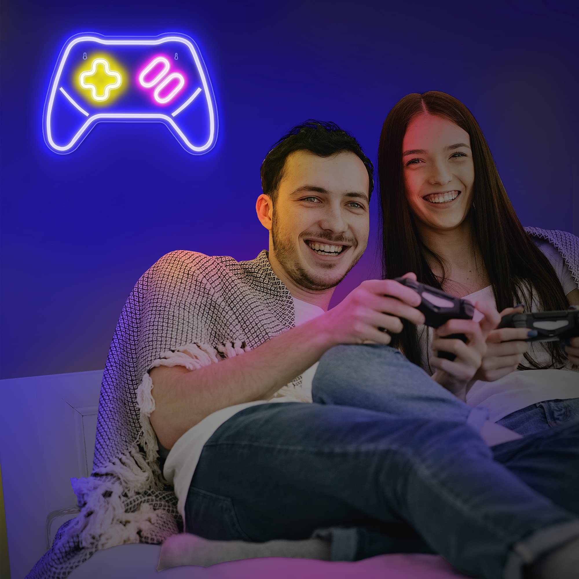 Lumoonosity Game Controller Neon Signs β Gamepad/Game Remote Neon Sign for Video/PC Gamer, Teen Boys' Gift - Game Zone LED Signs for Wall, Bedroom, Game Room Decor - Cool Gaming Console Neon Light