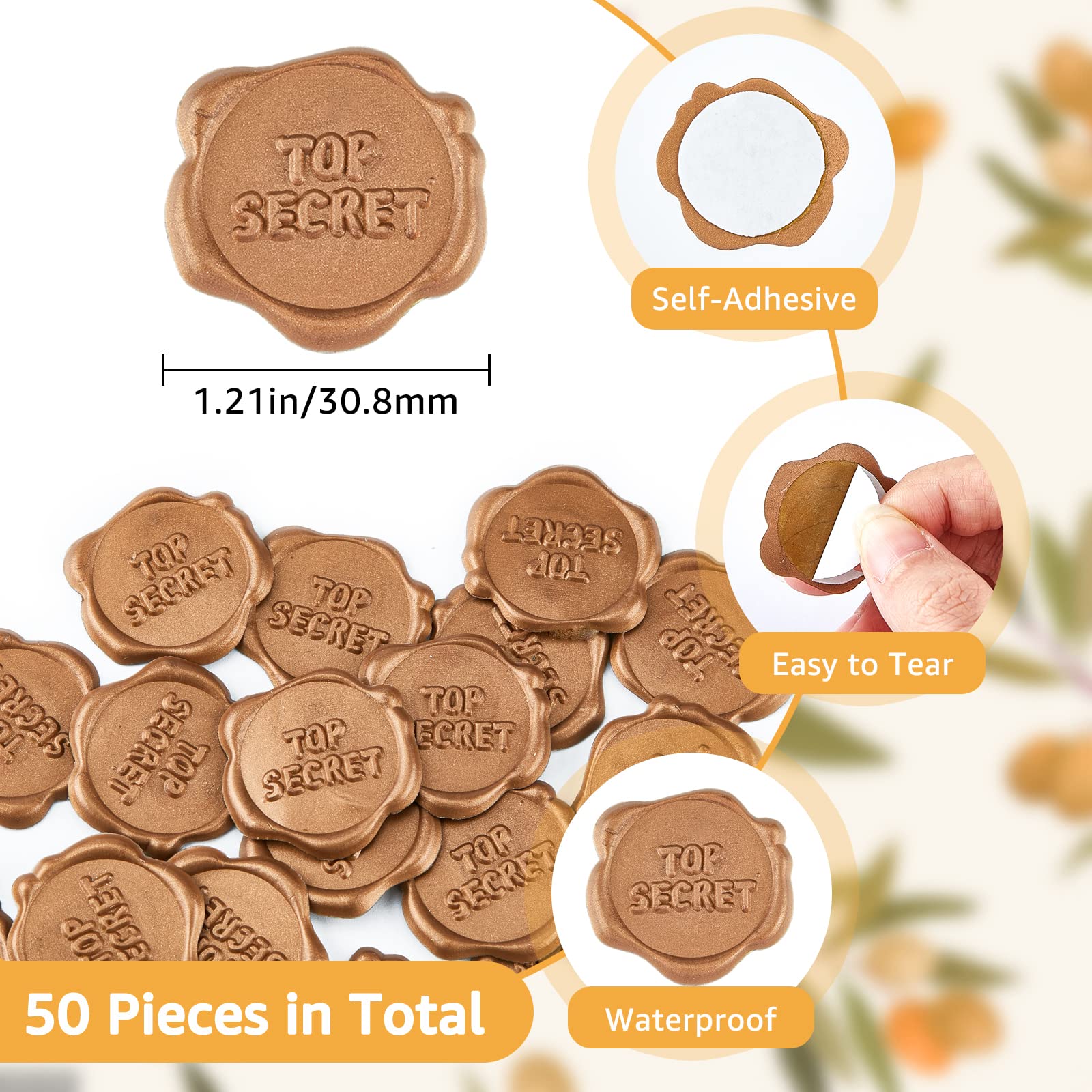 SUPERDANT 50 Pcs Top Secret Wax Seal Stickers Text Envelope Seals 1.21in Round Seal Adhesive Sticker for Sealing Wedding Invitations Envelope Cards Box Decoration