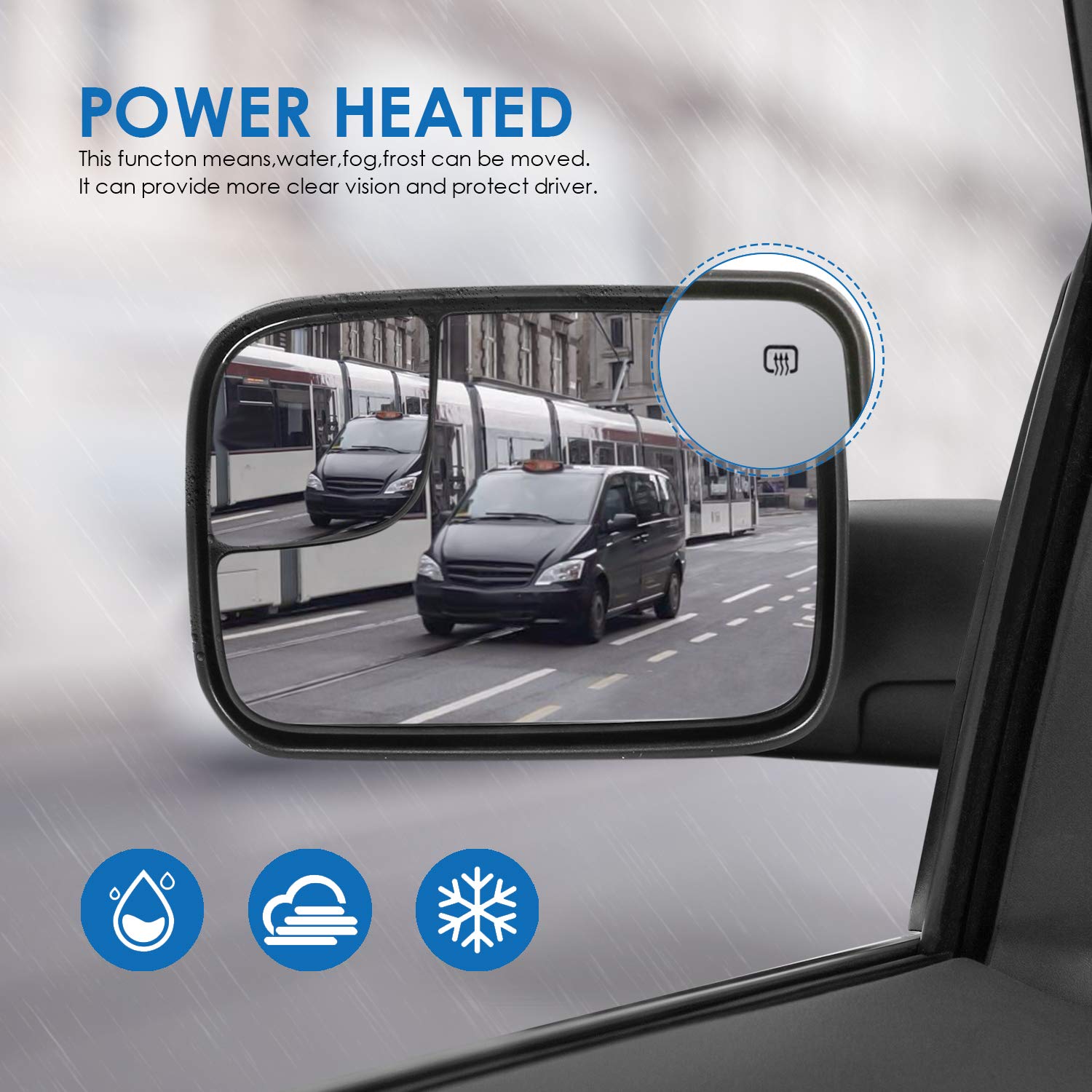 MOSTPLUS Power Heated Towing Mirror Compatible for 1998 1999 2000 2001 2002 Dodge Ram 1500 2500 3500 with Manul Telescoping (Set of 2)