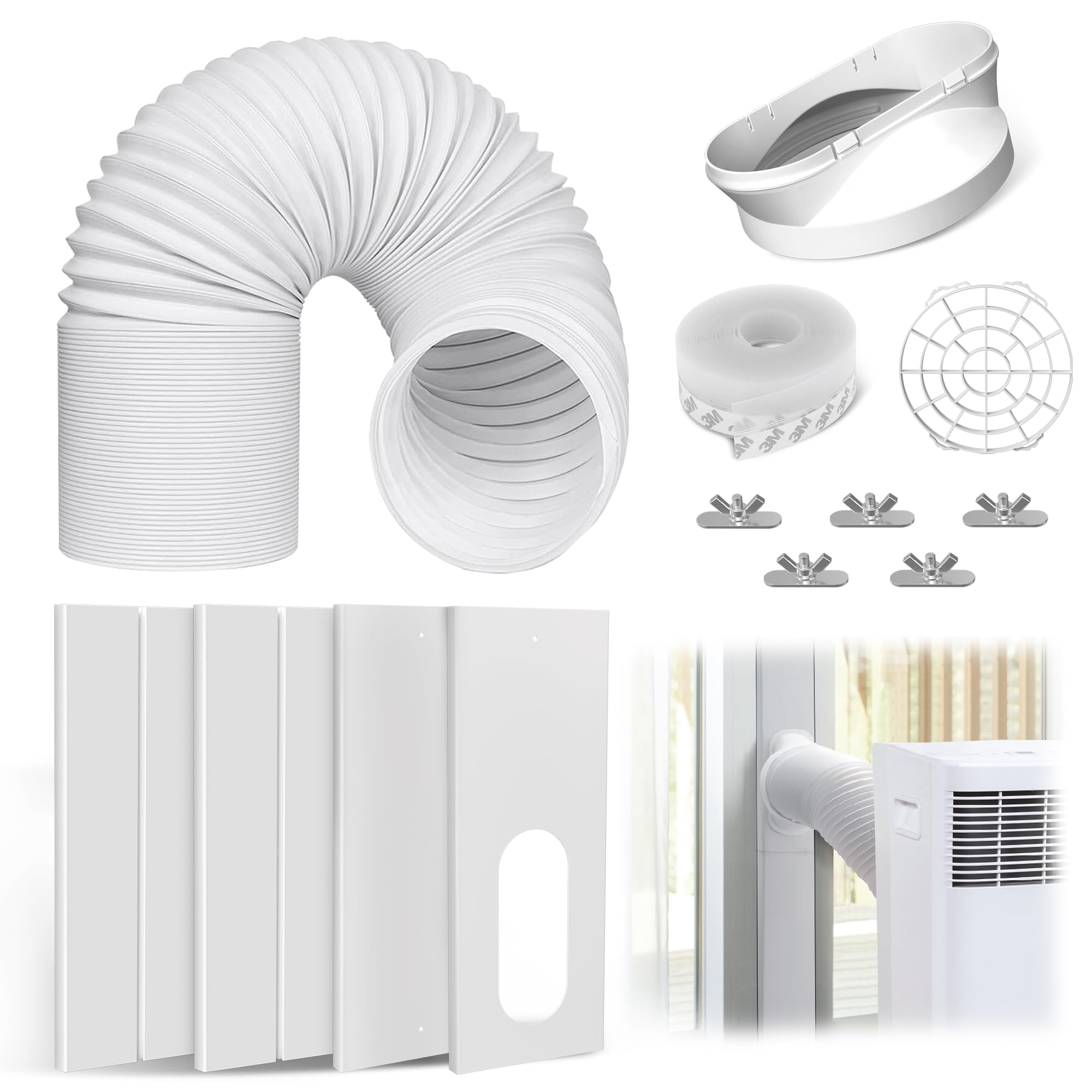 Toutgood Portable Air Conditioner Window Vent Kit with 80‘’ Length, 5.9'' Diameter Exhaust Hose, 13Pcs Universal PVC AC Window Slide Seal with 4 Panel(17” to 63”) for Horizontal&Vertical Window
